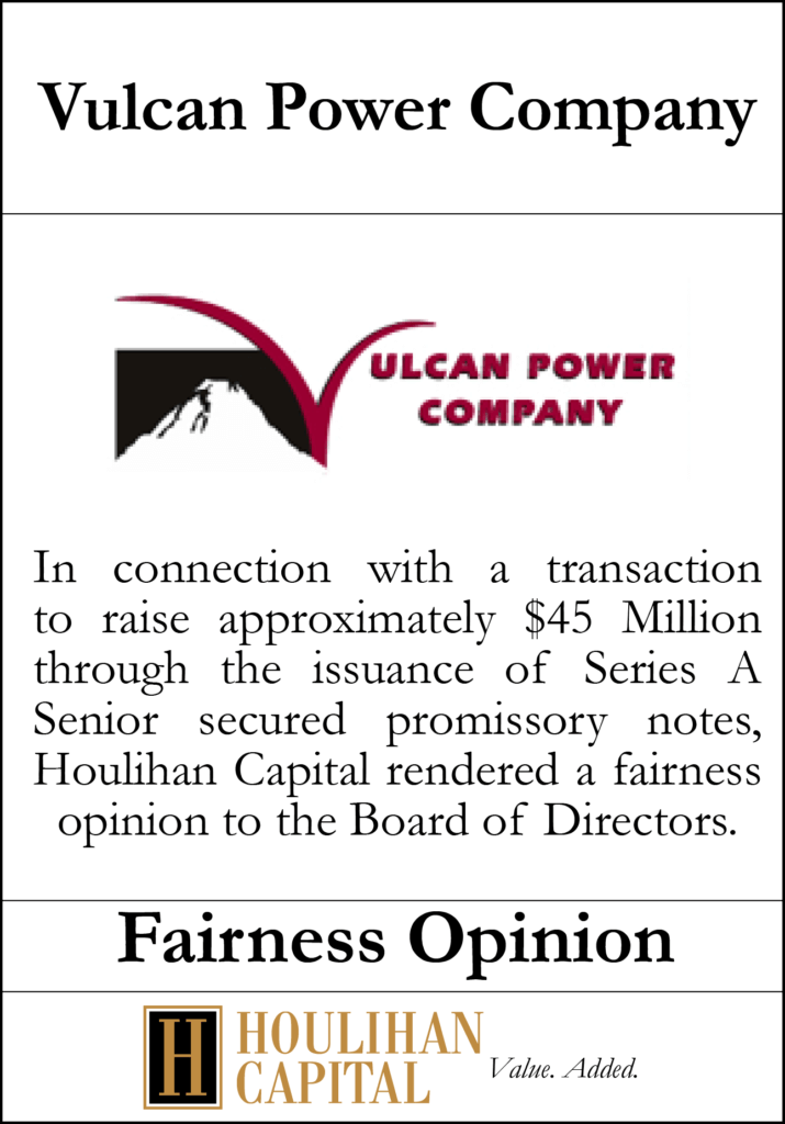 Vulcan Power Company Tombstone | Houlihan Capital
